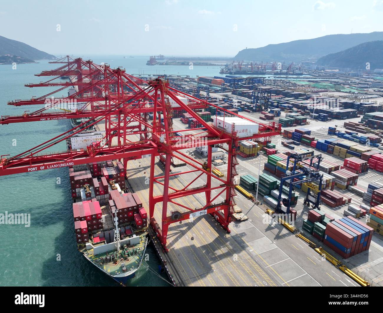 Aerial photo shows the container terminal of Lianyungang Port ...