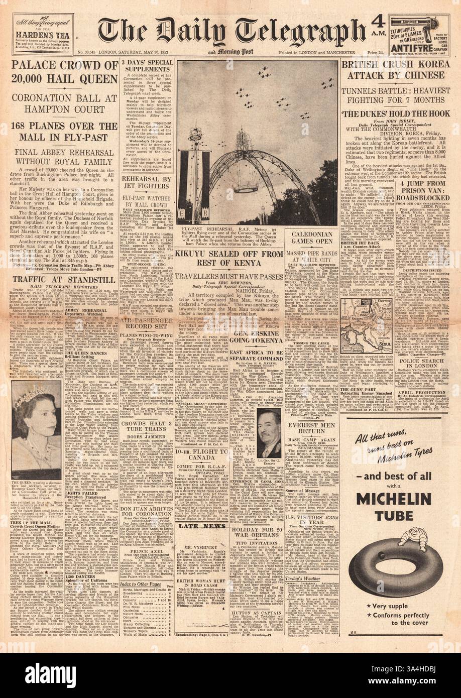 1953 Daily Telegraph front page reporting Coronation of Queen Elizabeth ...