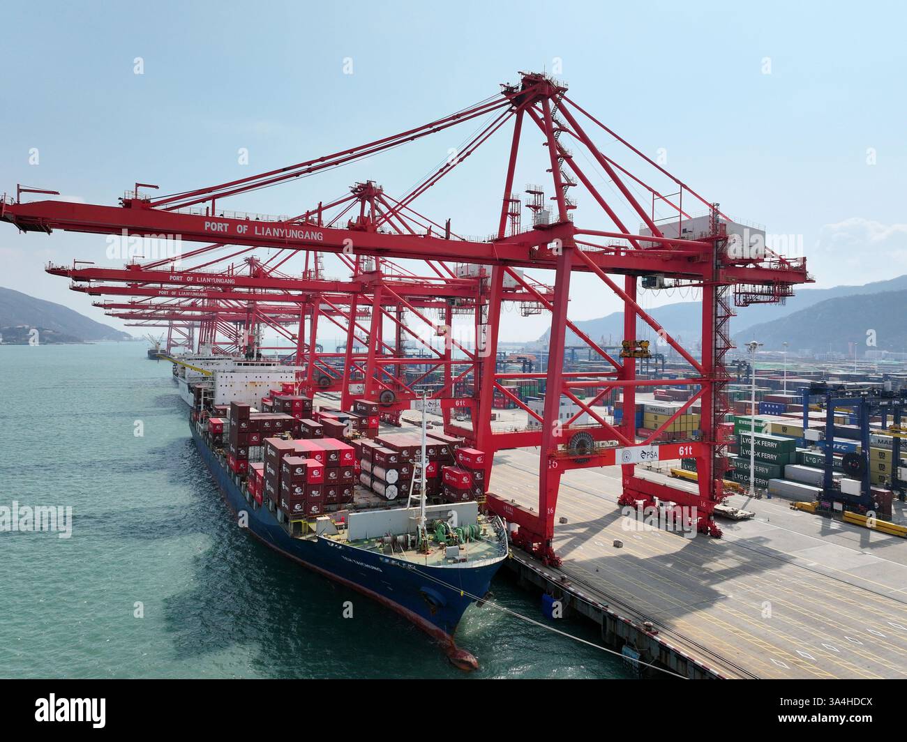 Aerial photo shows the container terminal of Lianyungang Port ...