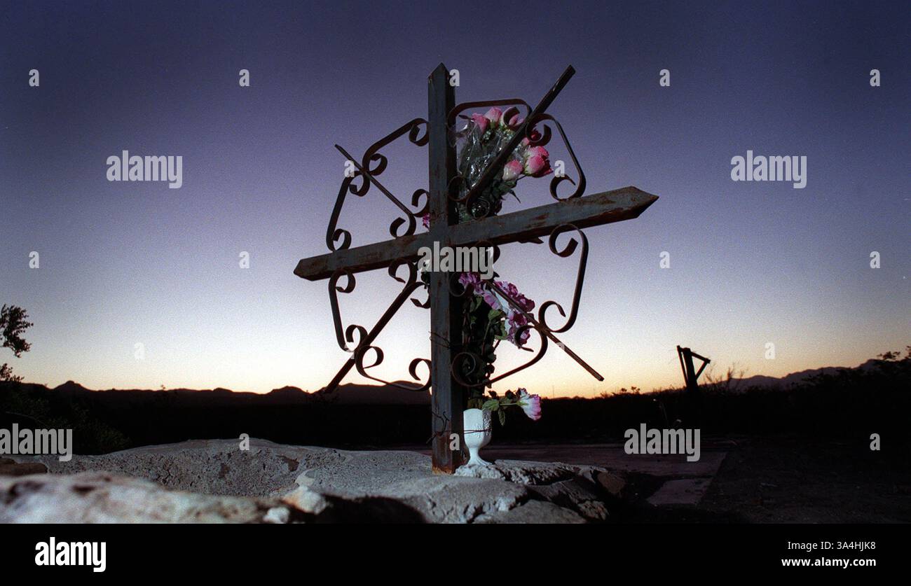 Nov 25, 1998; Redford, TX, USA; This cross marks the spot where goat ...