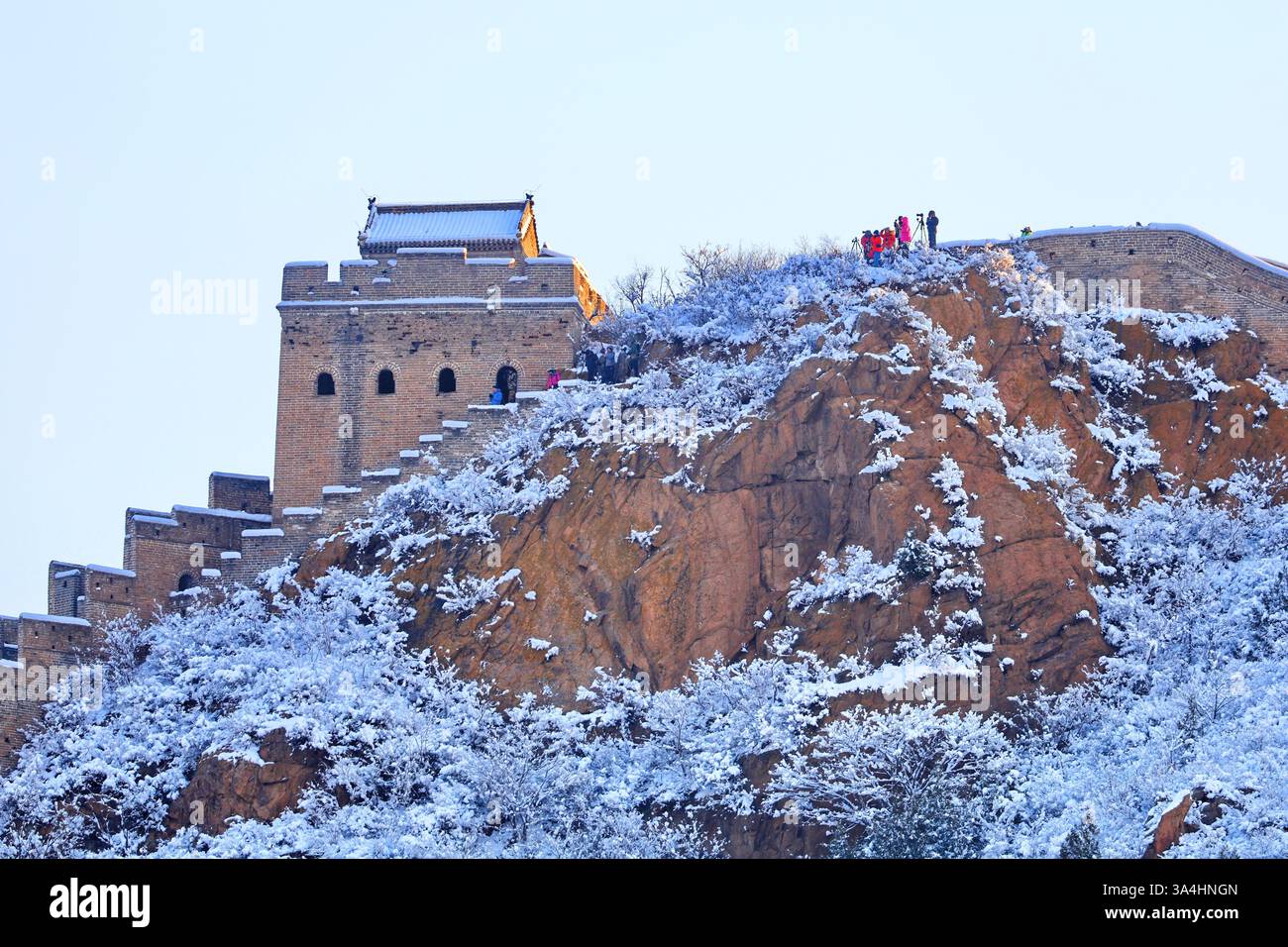 Aerial photo shows the snow scenery of the Jinshanling great wall in ...