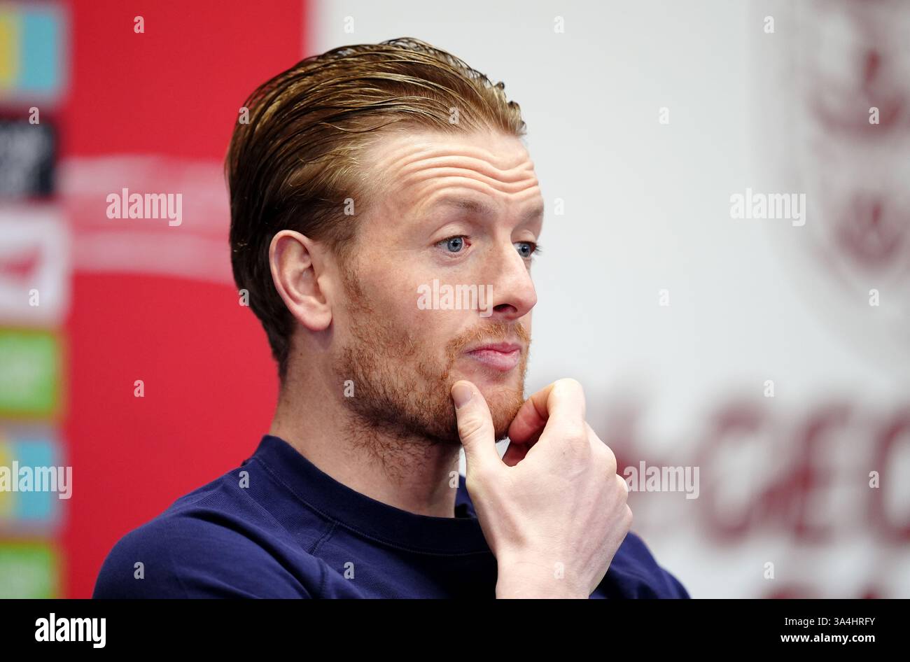 England goalkeeper Jordan Pickford during a press conference at St ...