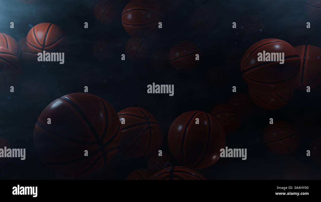 Flying Basketball In Night Light, 3D illustration Background for ...
