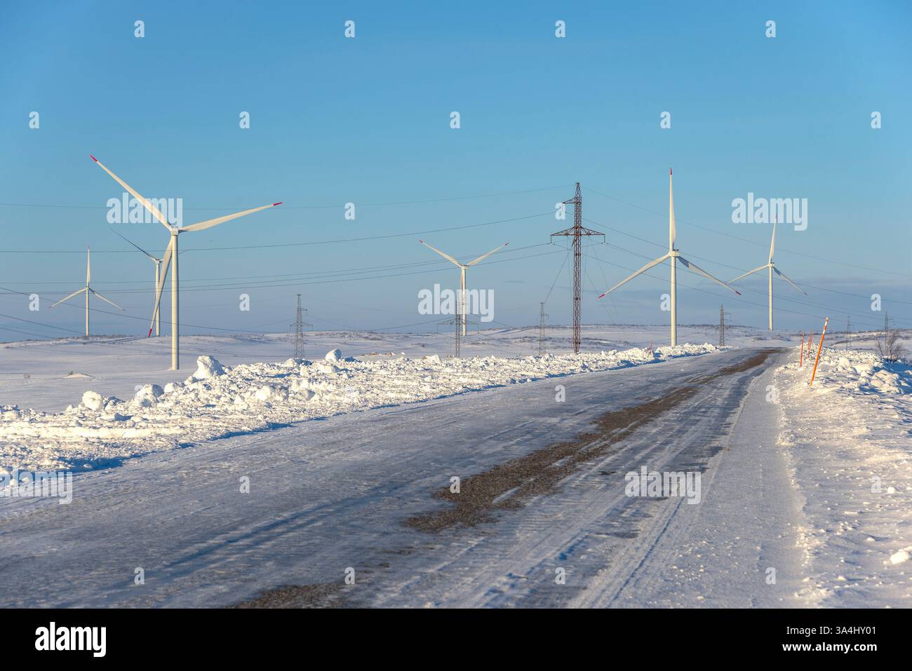 Wind power generators. Murmansk-Teriberka highway, Russia Stock Photo ...