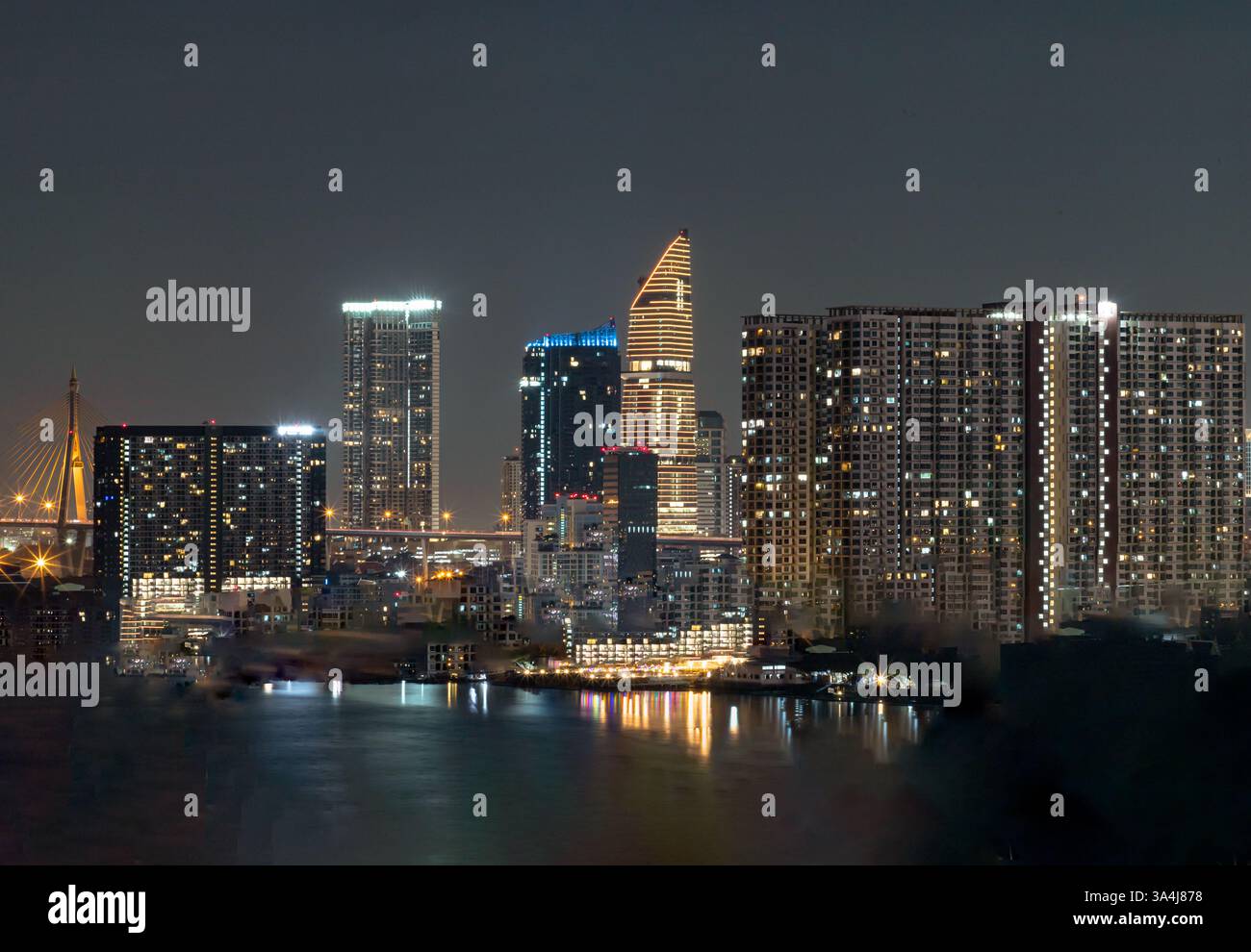 Bangkok, Thailand - Jan 10, 2025 - Nightscape city view with bright ...