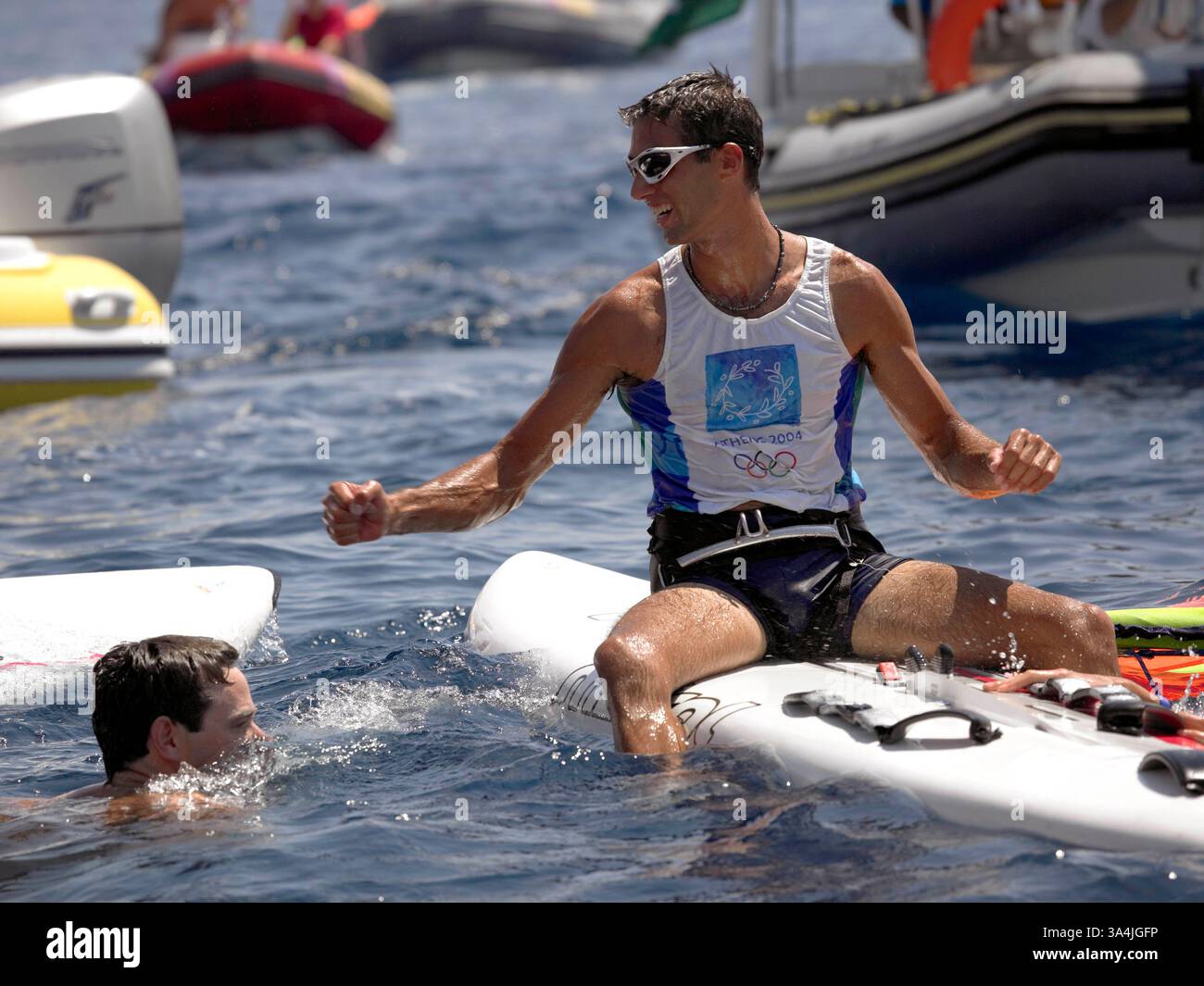 Aug 25, 2004; Athens, GREECE; GAL FRIDMAN (ISR) celebrates after ...
