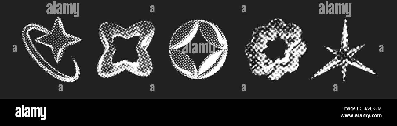 Y2k 3d chrome halftone stars shape retro abstract elements vector ...