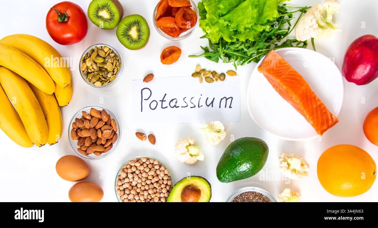 Different foods containing potassium. Selective focus. food Stock Photo ...