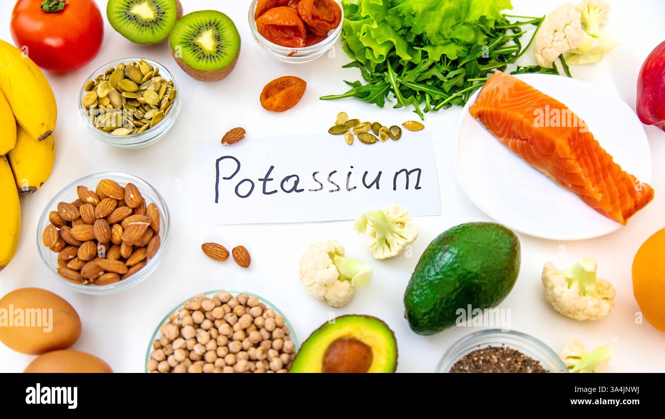 Different foods containing potassium. Selective focus. food Stock Photo ...