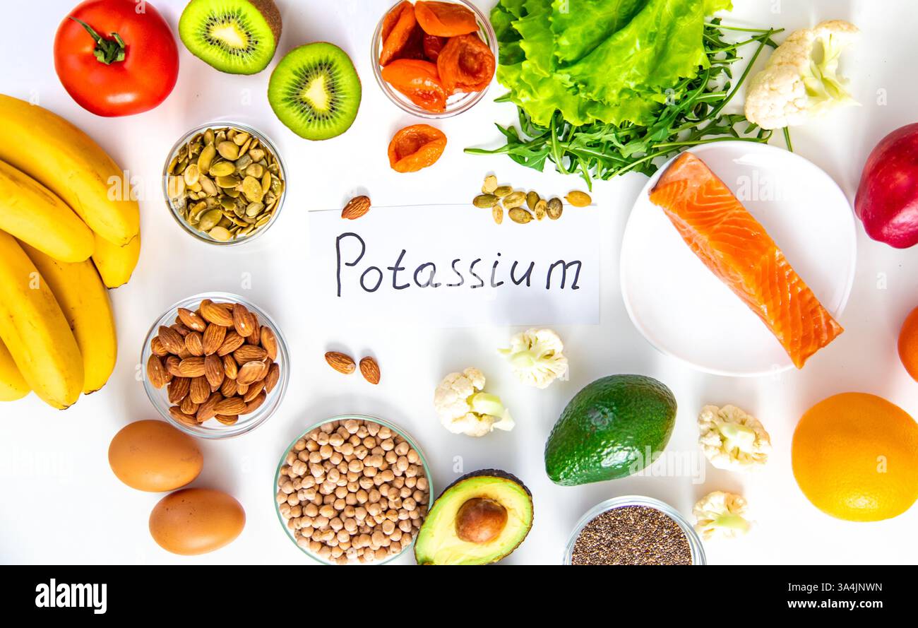 Different foods containing potassium. Selective focus. food Stock Photo ...