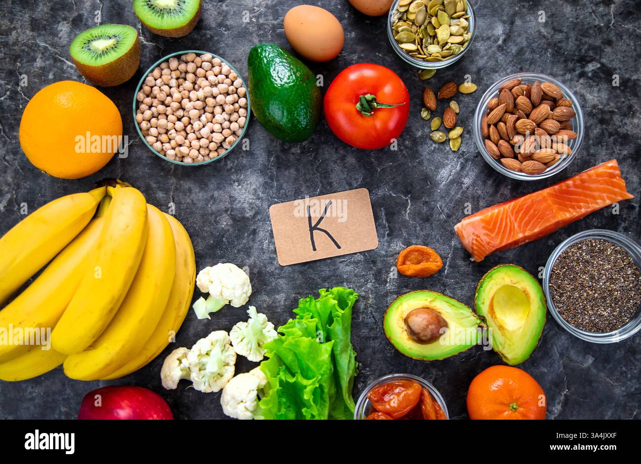 Different foods containing potassium. Selective focus. food Stock Photo ...