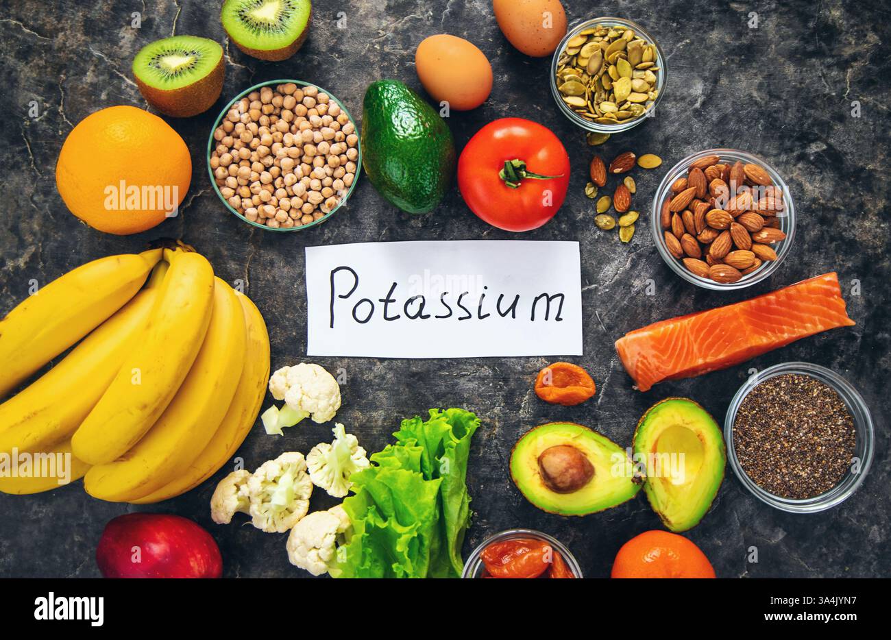 Different foods containing potassium. Selective focus. food Stock Photo ...