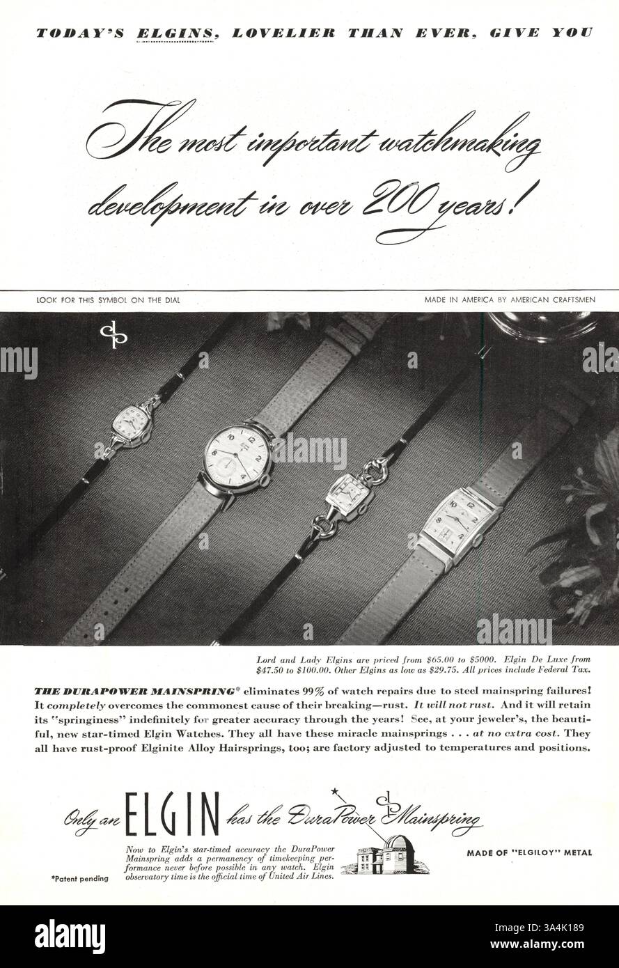 1947 us advert elgin watches hi-res stock photography and images - Alamy