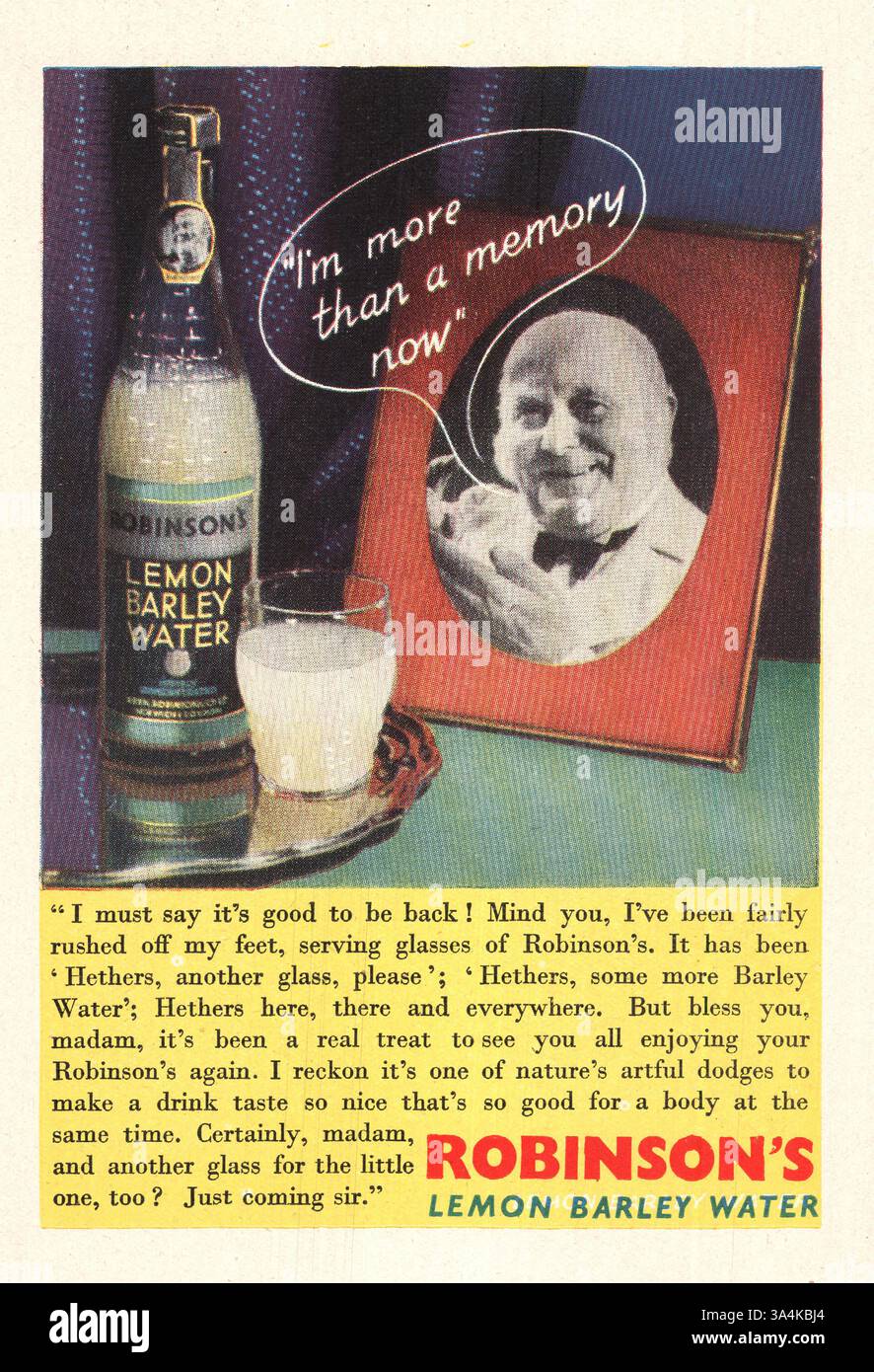 1948 UK advert Robinson's Lemon Barley Water Stock Photo - Alamy