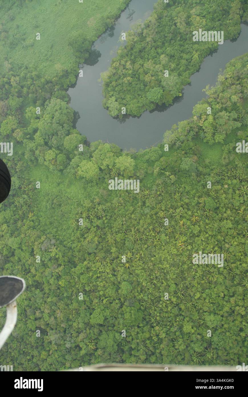 single bend in a river with an riel view of the jungle rain forest ...