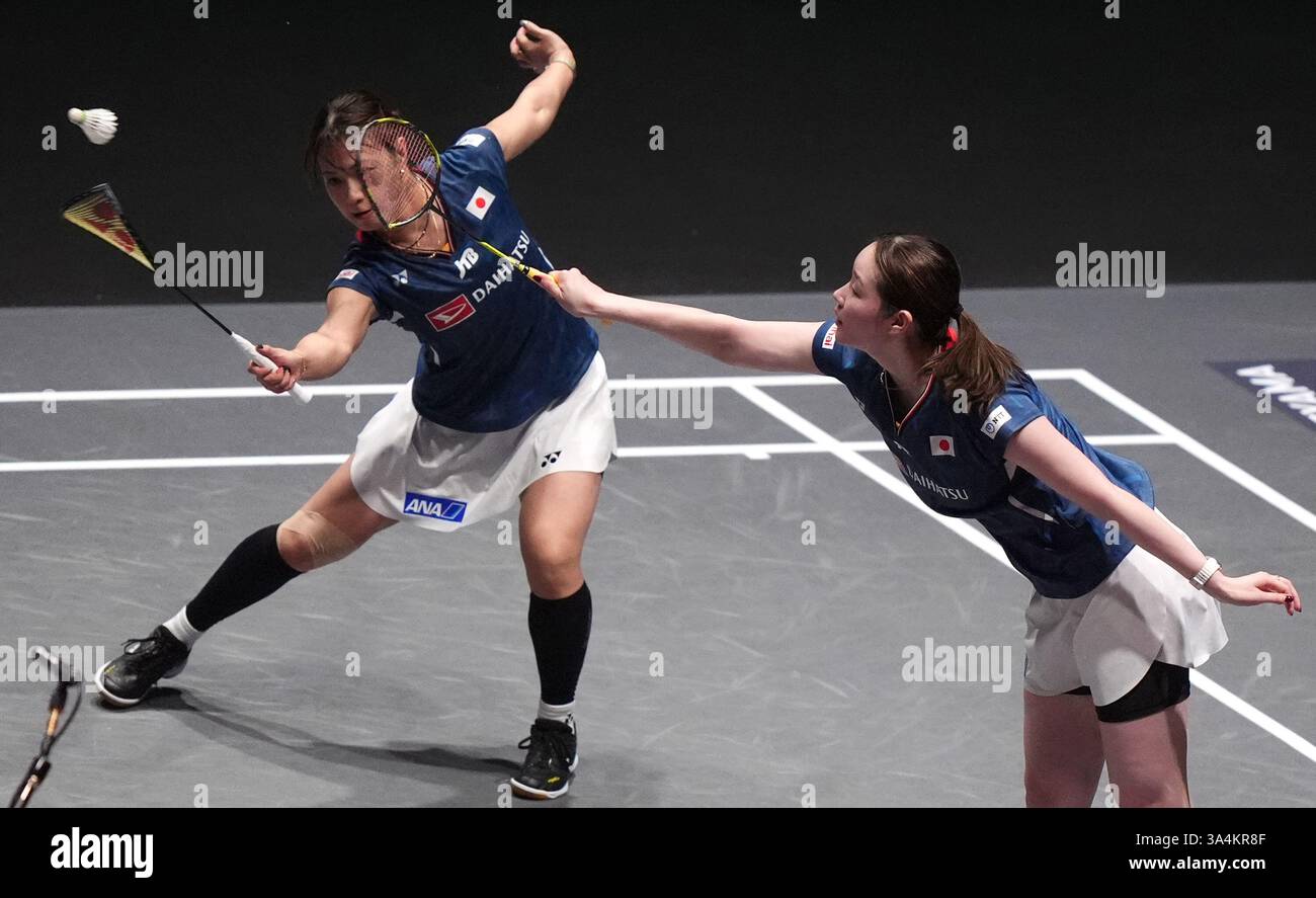 Japan's Mayu Matsumoto and Yuki Fukushima in action against Japan's Nami Matsuyama and Chiharu ...