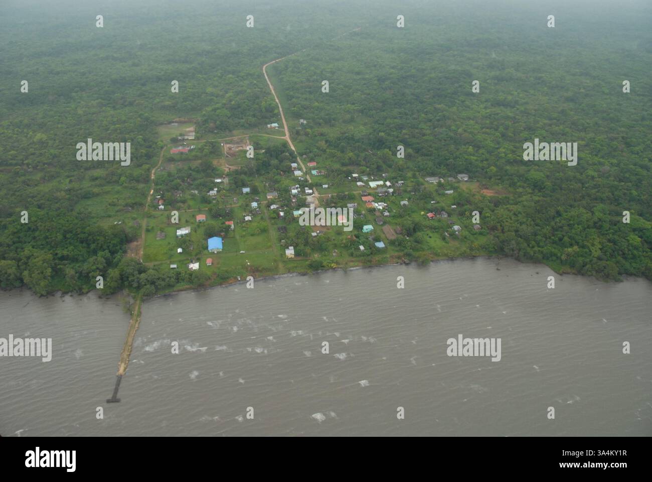 Village ariel view of the jungle rain forest canopy in Toledo District ...