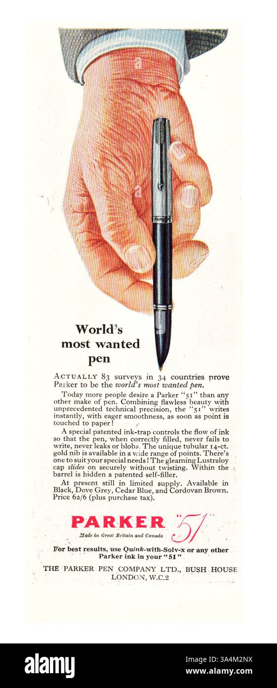 1949 UK magazine advert Parker '51 pens Stock Photo - Alamy