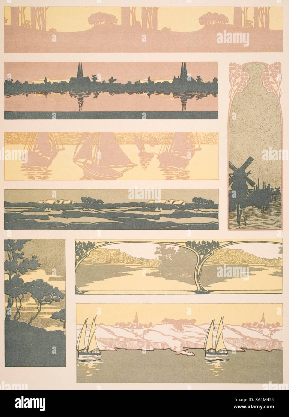 Landschaftliche Friese, landscape friezes, modern flat surface panels ...