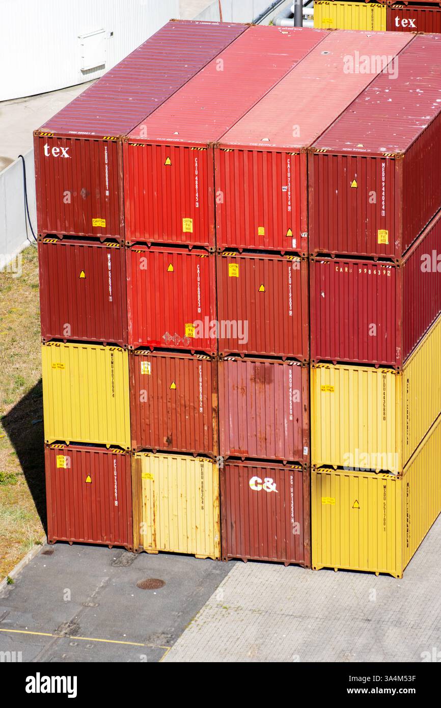 SKAGEN, DENMARK - JUNE 1, 2023 stack of cargo containers at the port ...