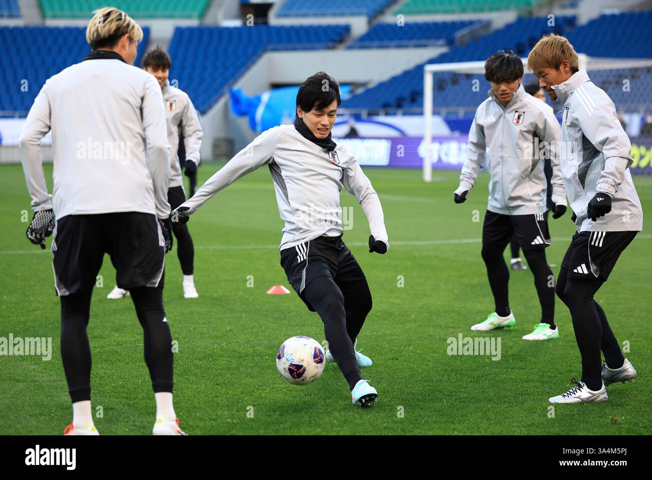 Ayase Ueda (C), a member of Japanese national football team, attends an ...