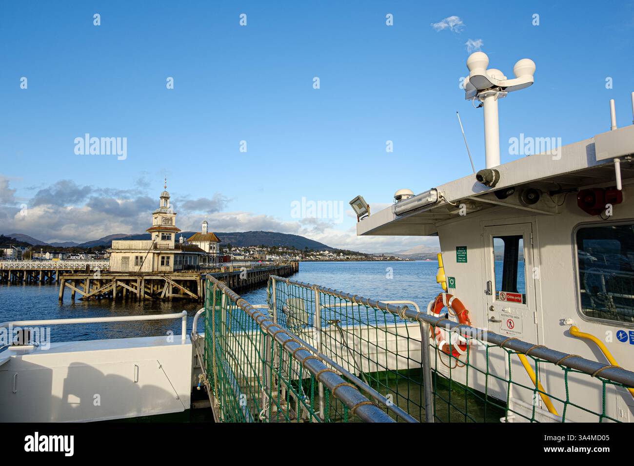 On board the Cal Mac ferry MV Clyde Flyer at Dunoon Pier for a sailing ...