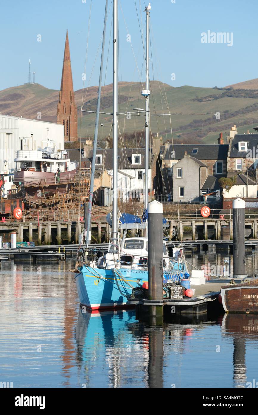 Girvan, Scotland - private boating yacht moored at the marina with ...