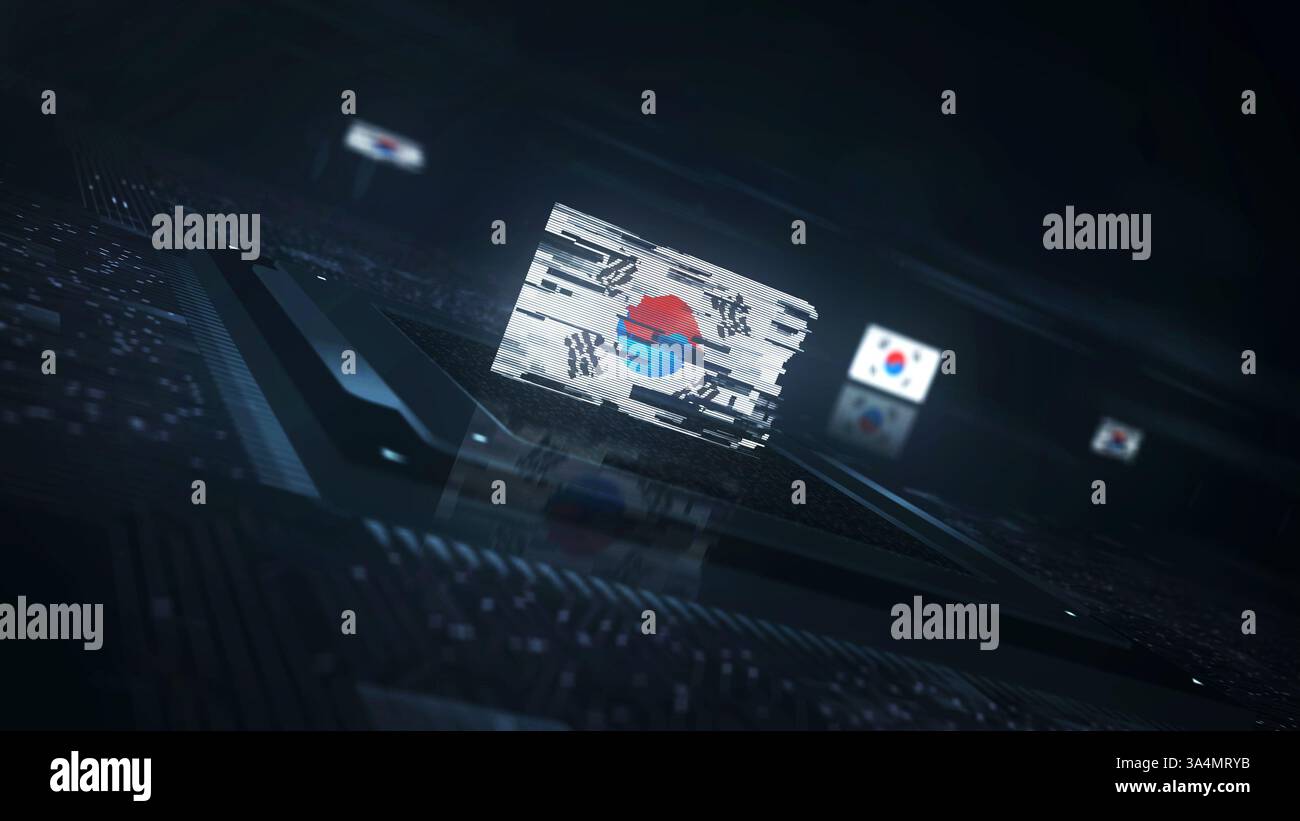 South Korea digital technology flag cyber on on computer CPU in ...