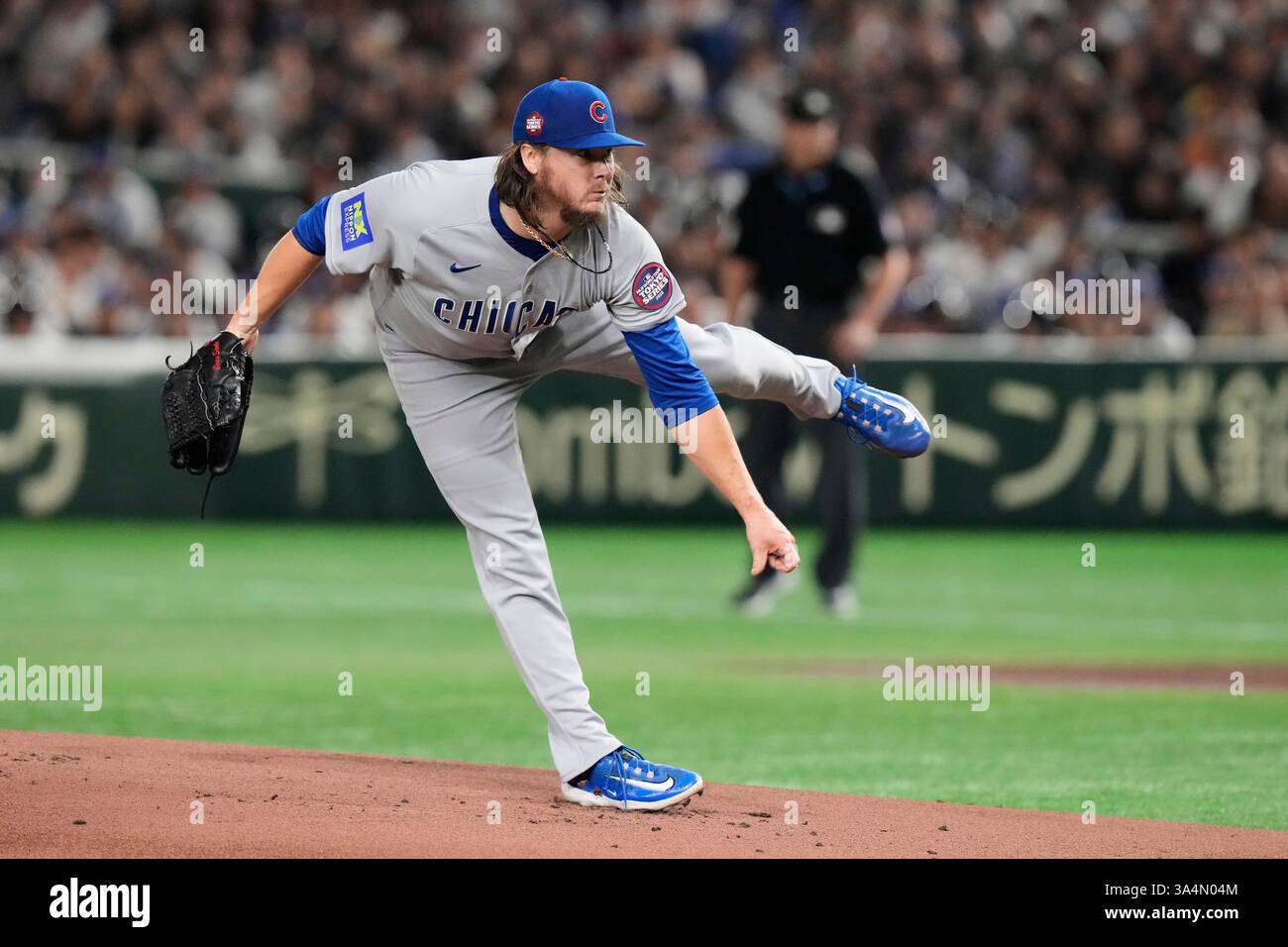 Chicago Cubs starting pitcher Justin Steele throws to the Los Angeles Dodgers in the first ...
