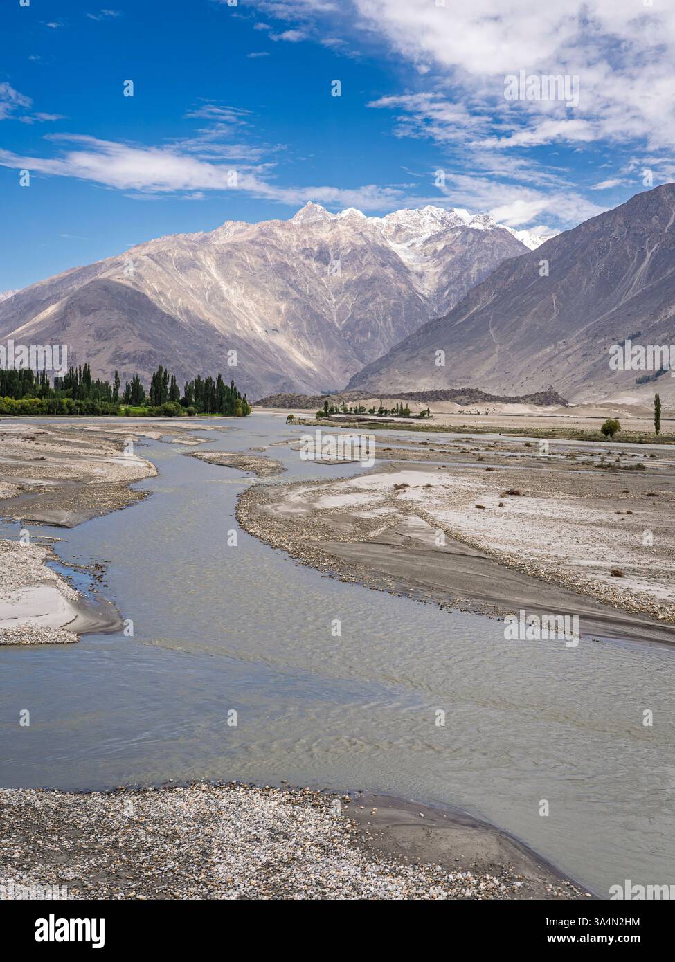 Vertical mountain landscape view of Shigar valley in Karakoram range ...