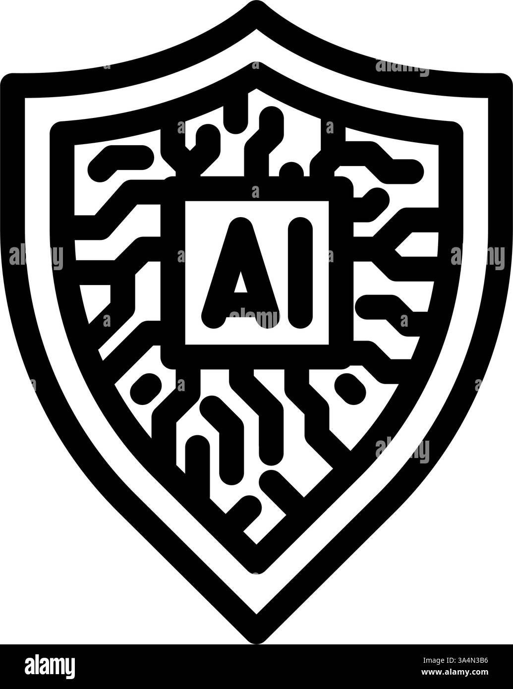 security shield with ai deep learning line icon vector illustration ...