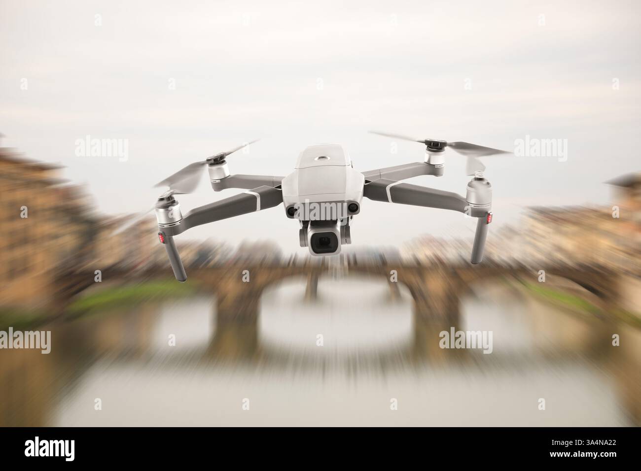 Drone with camera flying in city. Unmanned aerial vehicle for ...