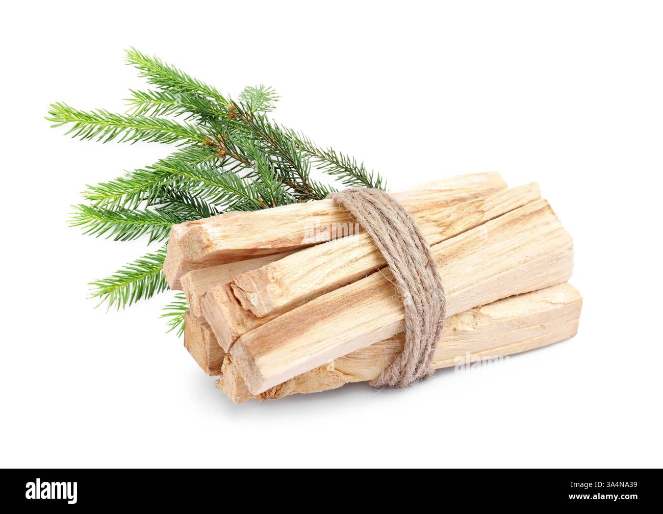 Palo Santo sticks and fir tree branch on white background Stock Photo ...
