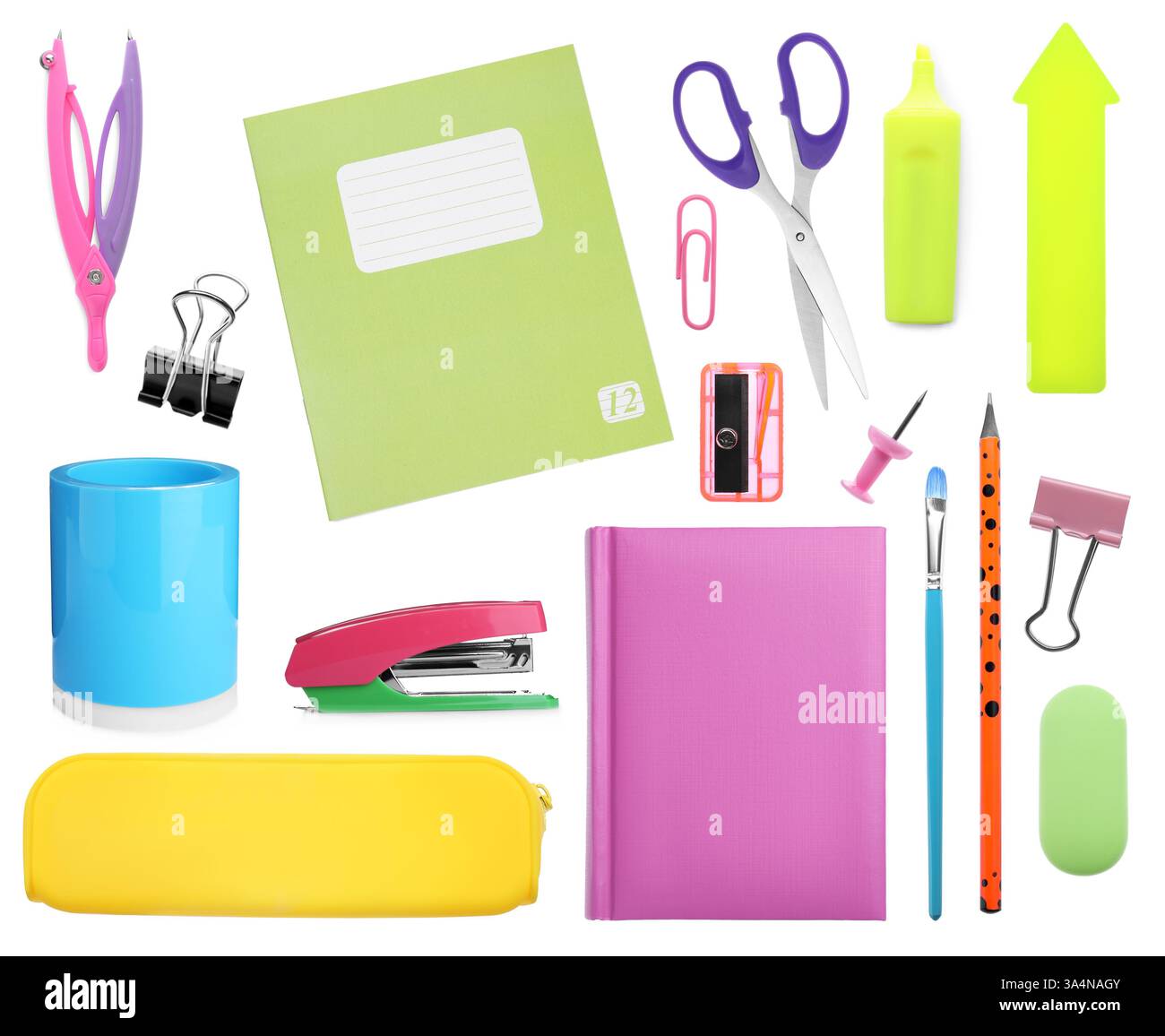 Set of bright school stationery on white background Stock Photo - Alamy