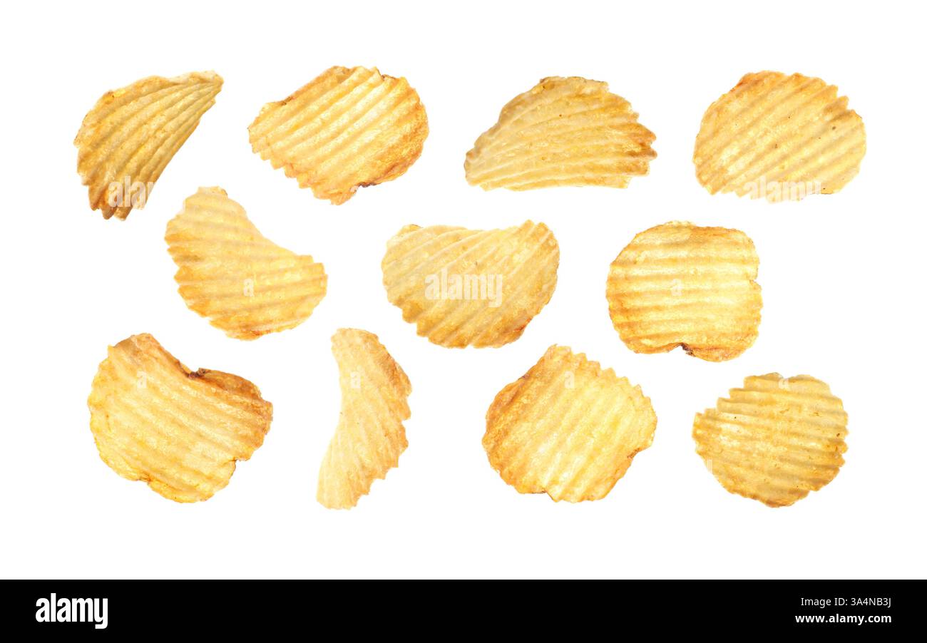 Tasty ridged potato chips on white background, collage Stock Photo - Alamy