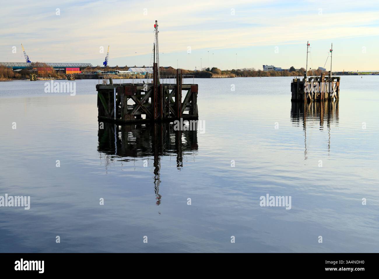 Remains of Landing Stages or Dolphins, Cardiff Bay, Cardiff, South ...