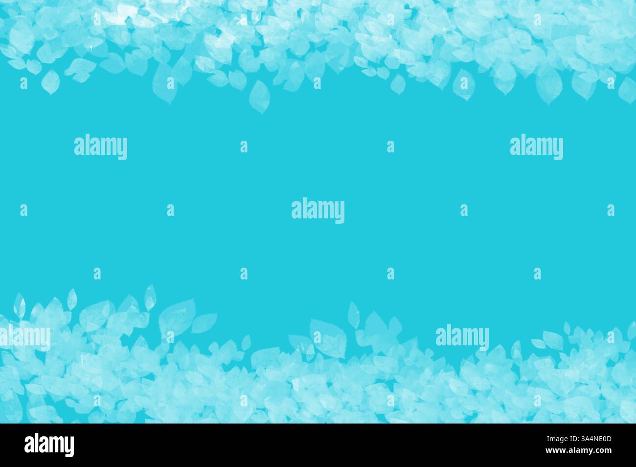 Watercolor frame border with white leaves on soft blue background ...