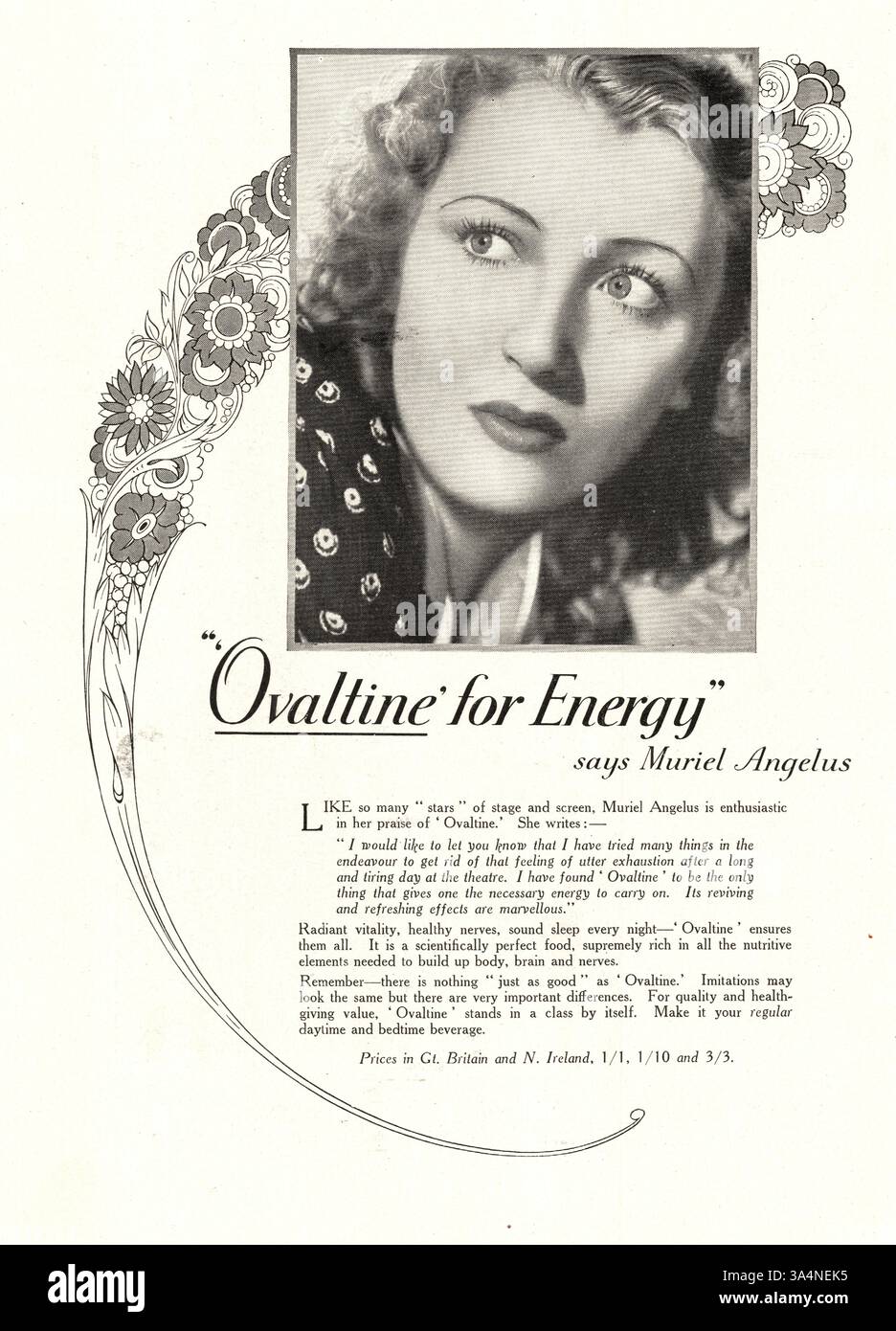 1937 uk ad ovaltine and actress muriel angelus hi-res stock photography ...