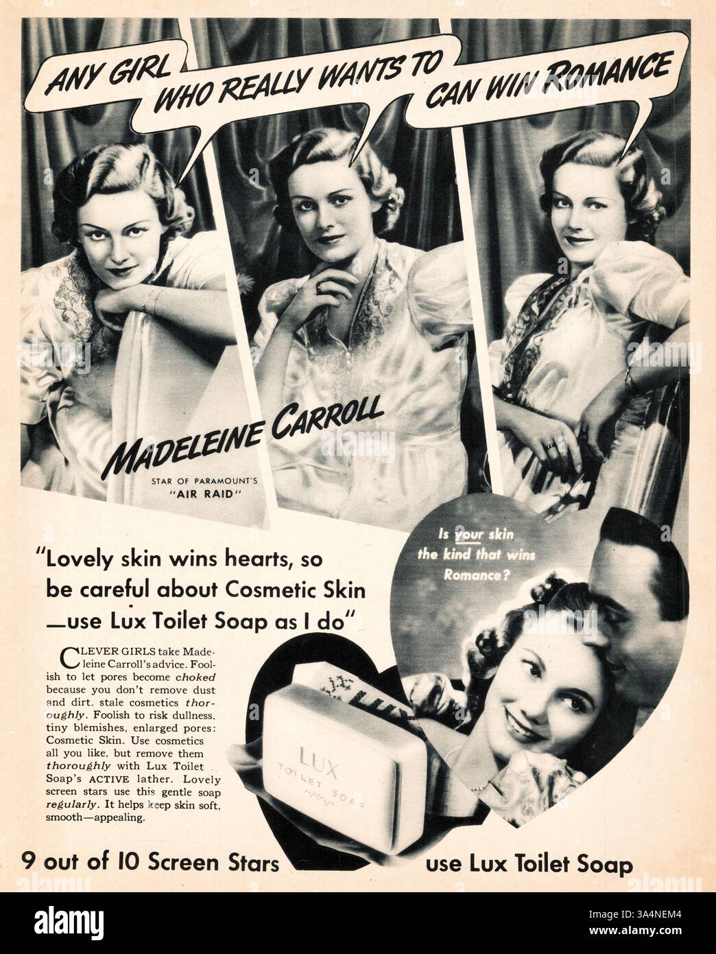1930s US advert Lux toilet soap and actress Madeleine Carroll Stock ...