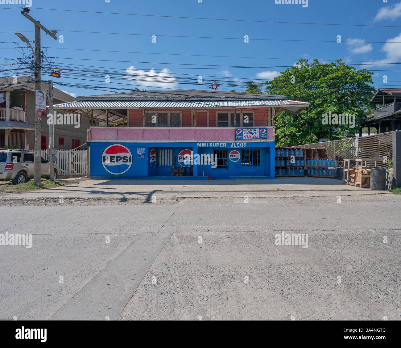 Flowers Bay, Roatan, Honduras – March 03, 2025: Street view of the Mini ...