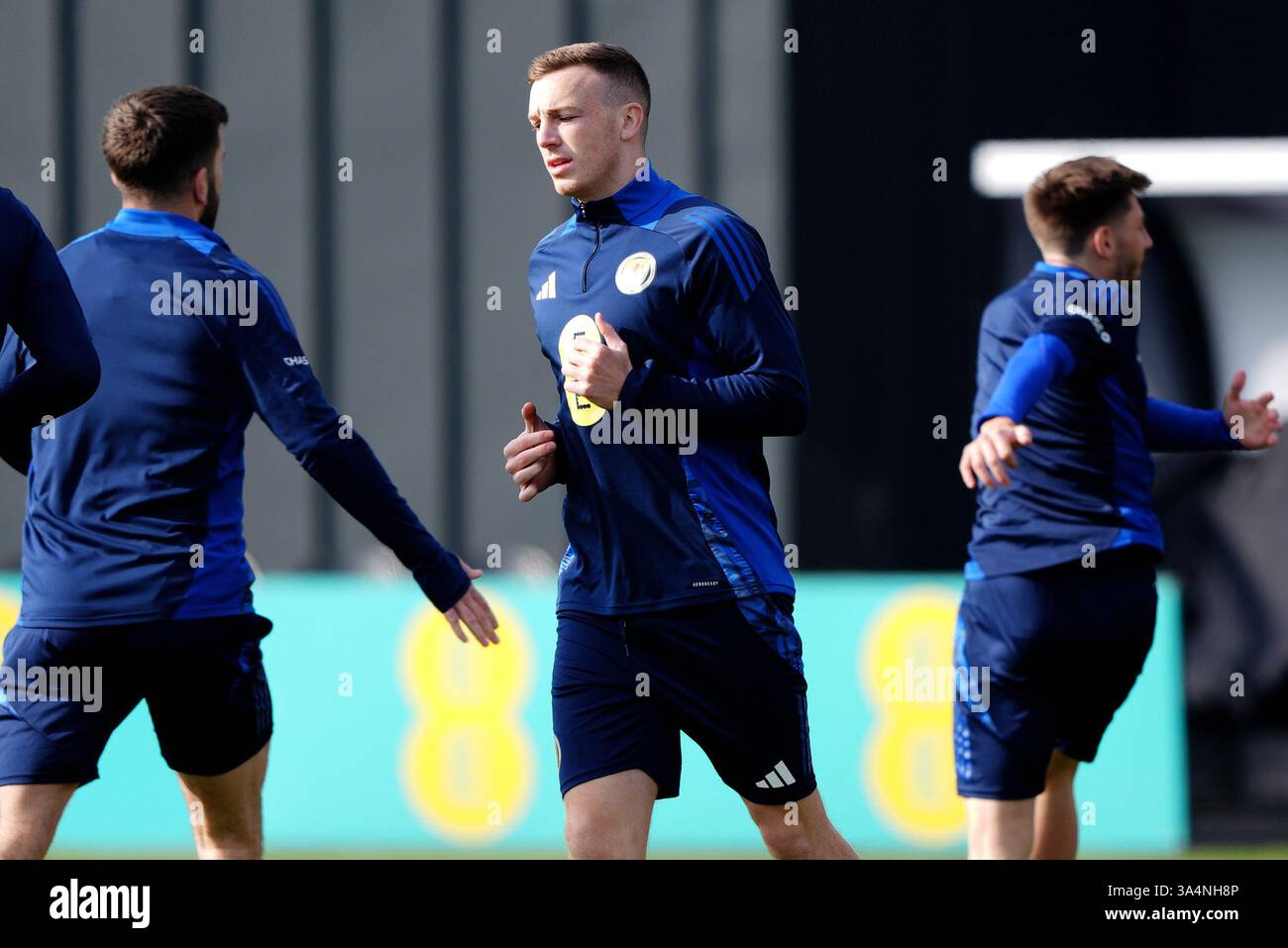 Scotland's Lewis Ferguson (centre) during a training session at Lesser ...