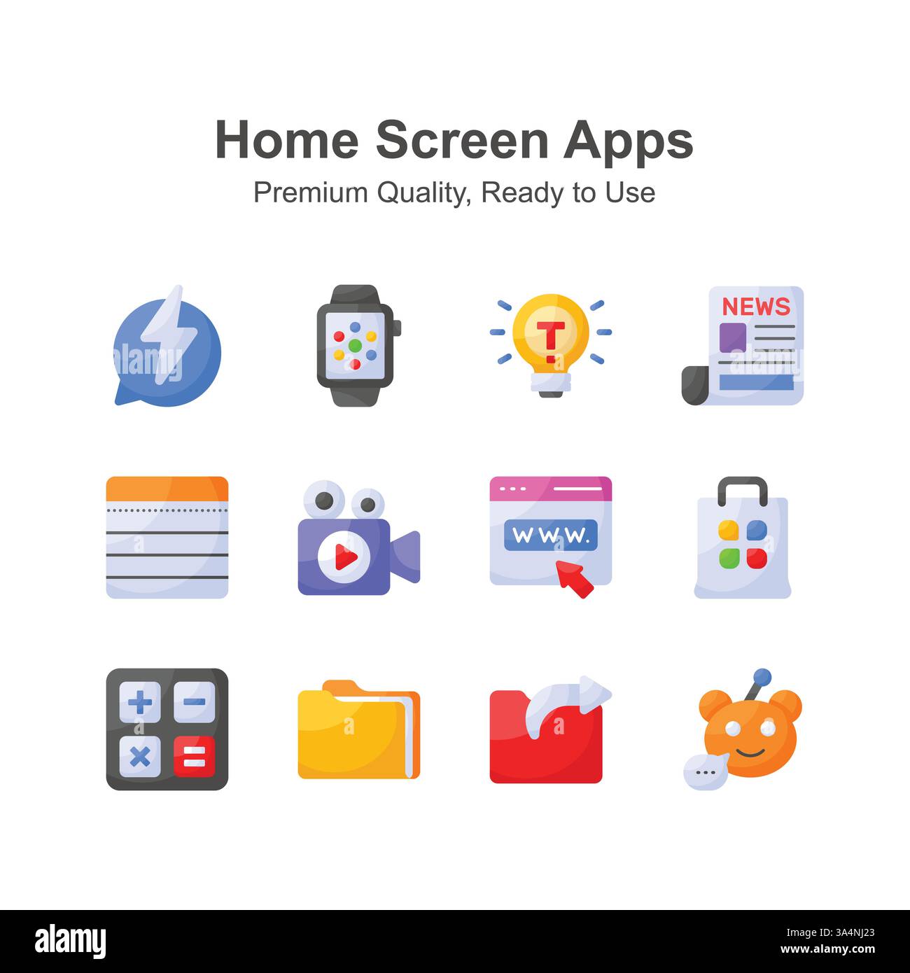 Grab this amazing icons set of mobile apps, home screen applications ...