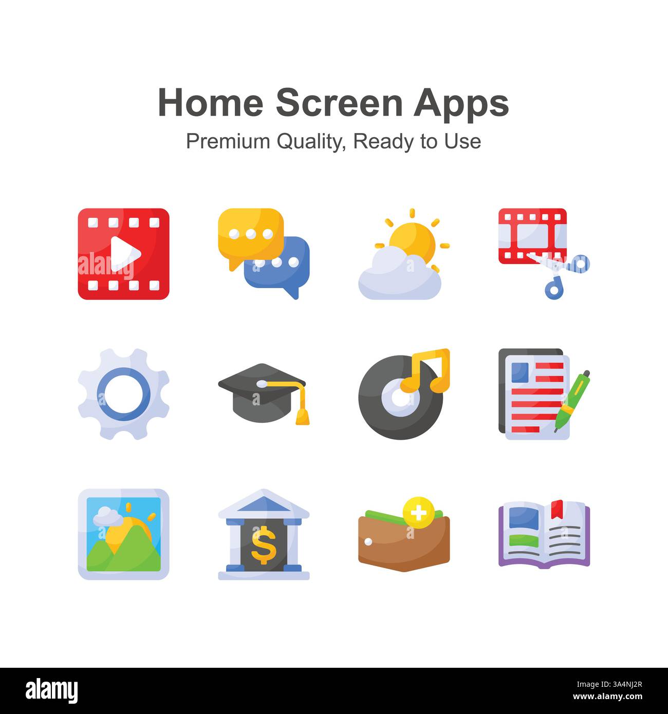 Pack of home screen apps icons, editable vectors set Stock Vector Image ...