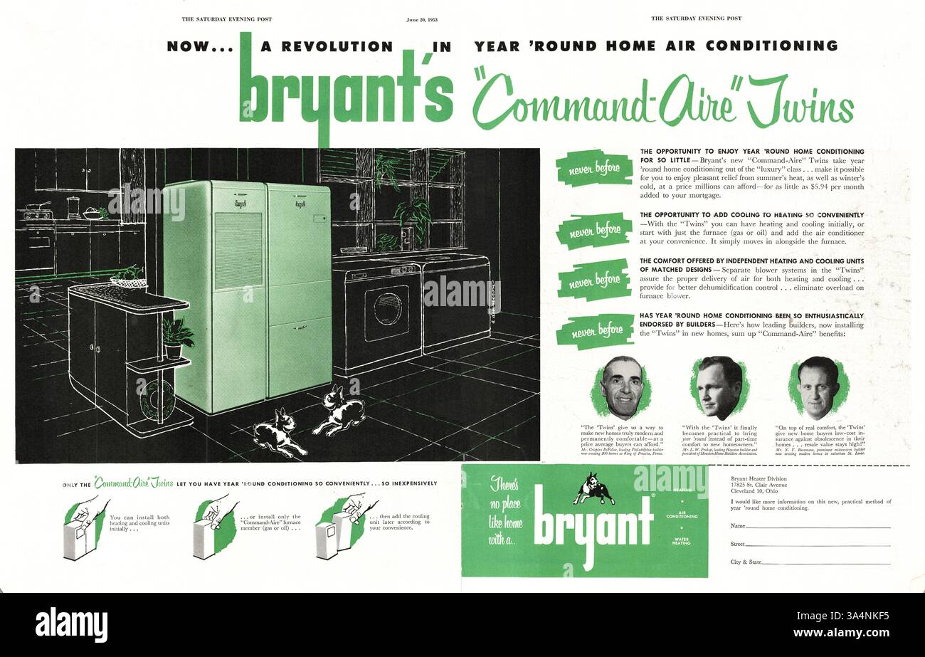 1953 u s magazine bryant air conditioner ad hi-res stock photography ...