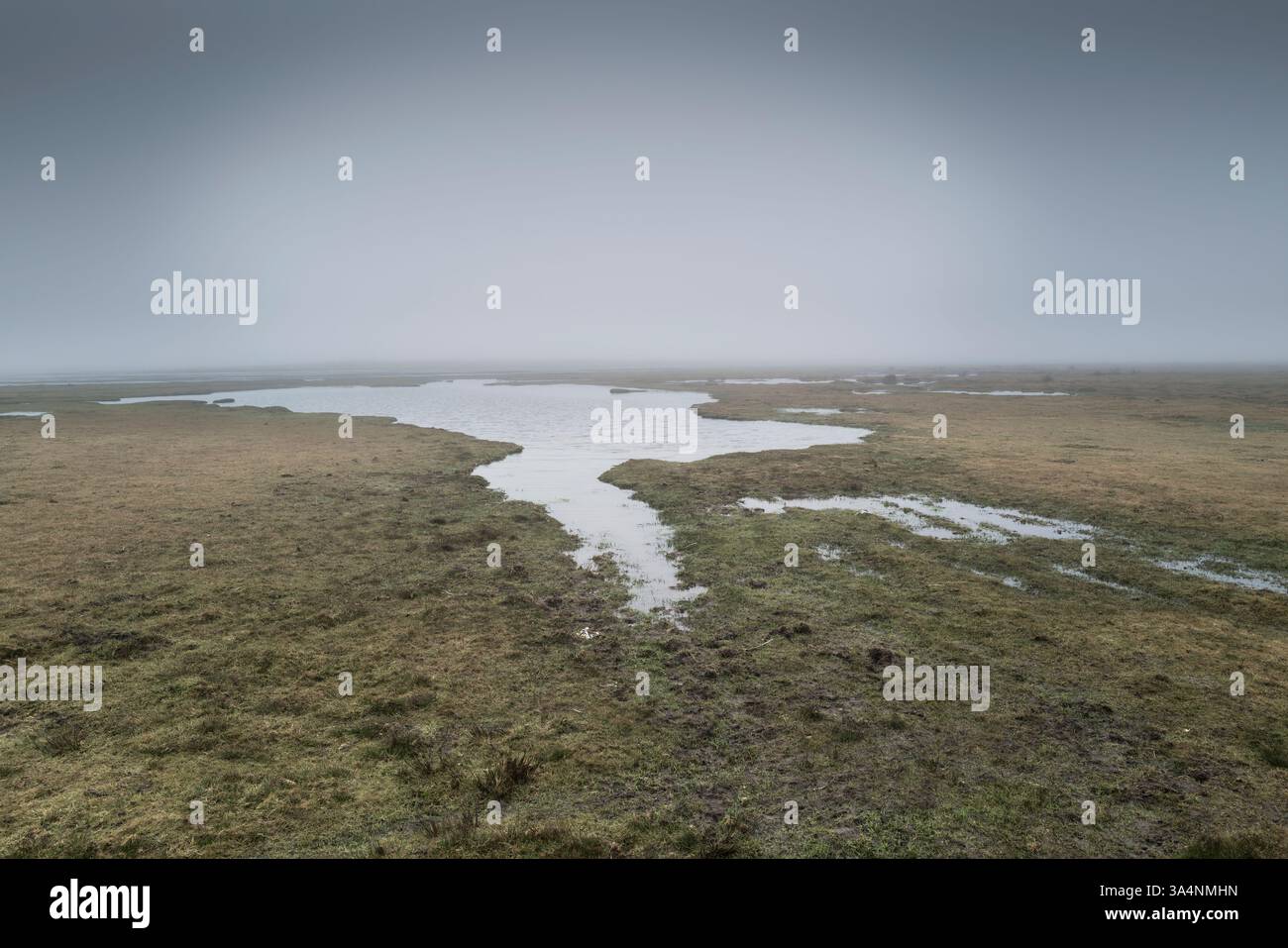 Mist fog over the disused RAF Davidstow Moor airfield on Bodmin Moor in ...