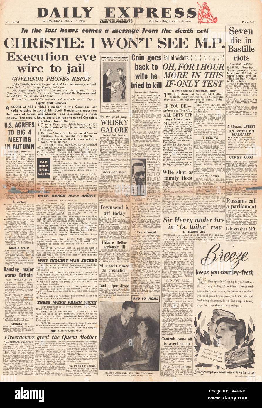 1953 daily express 10 rillington place murders hi-res stock photography ...