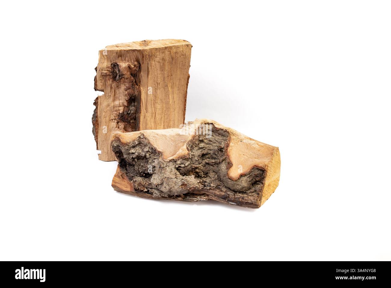 Two fire wood logs piled and isolated on white Stock Photo - Alamy