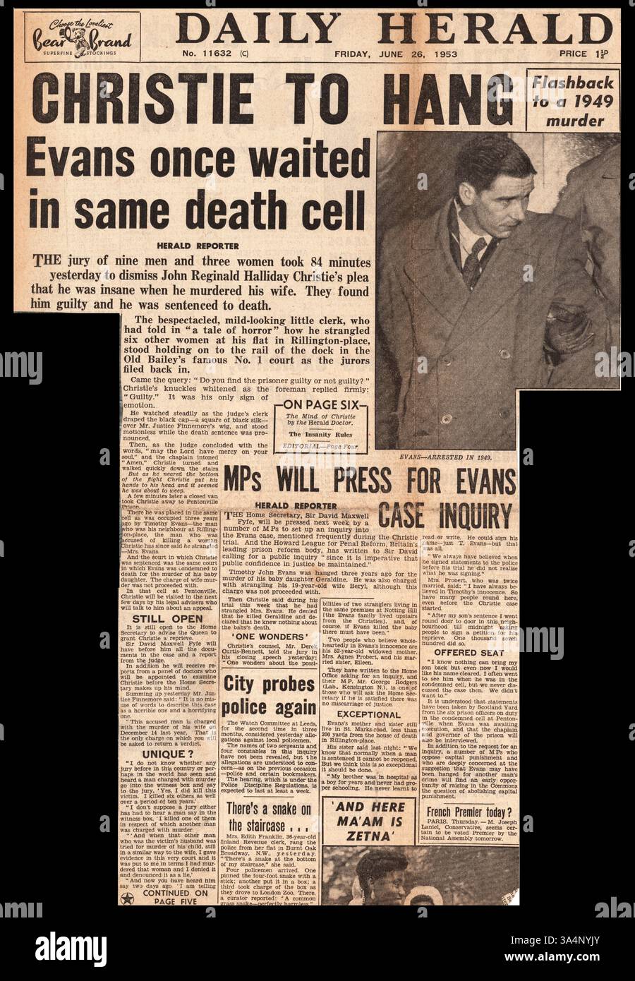 1953 daily herald 10 rillington place murders hi-res stock photography ...