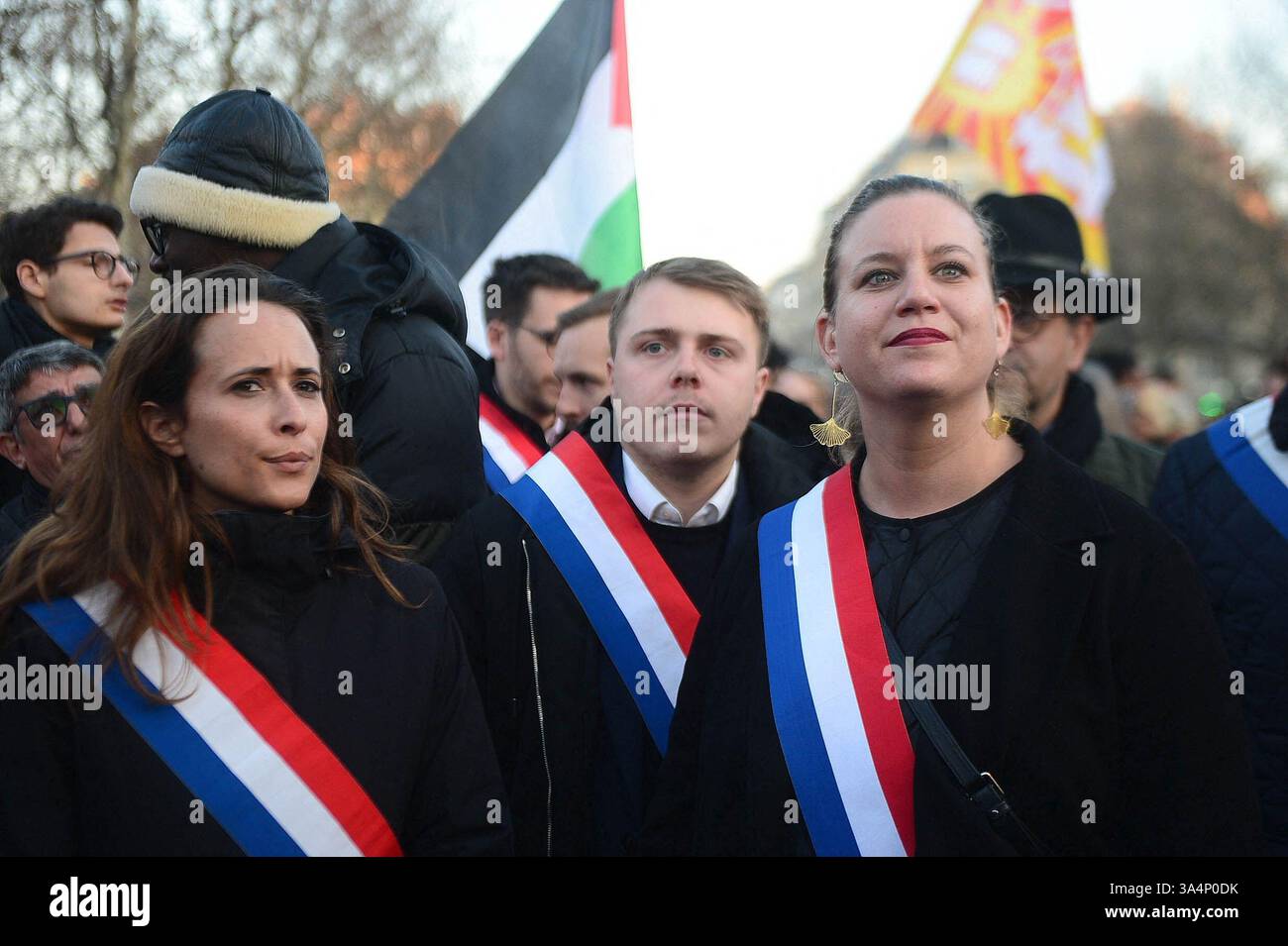 Paris, France. 18th Mar, 2025. Clémence Guetté, NFP LFI MP Louis Boyard ...