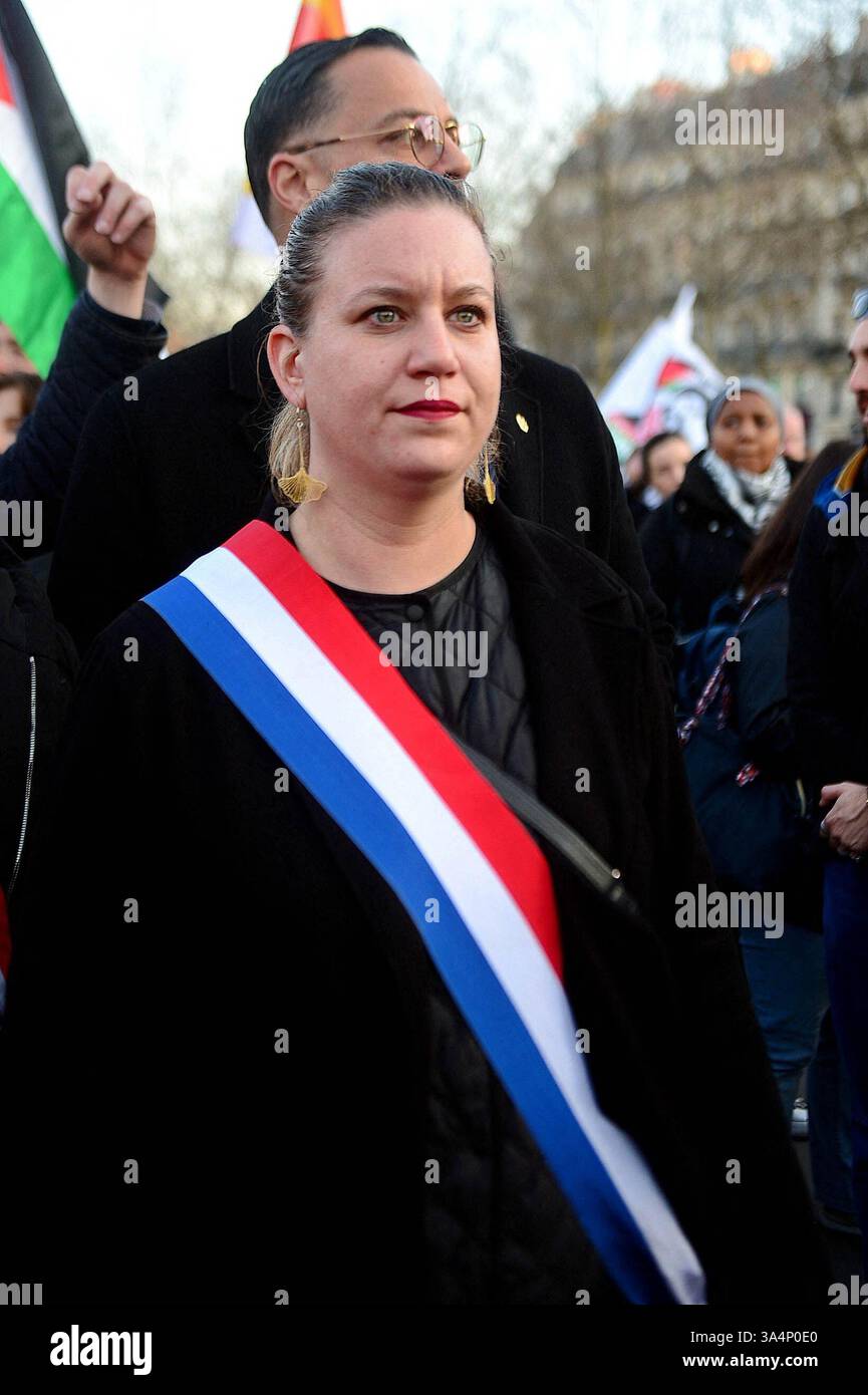 Paris, France. 18th Mar, 2025. Mathilde Panot, president of the NFP ...